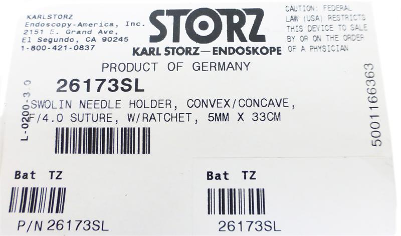 Storz Swolin Needle Holder, Convex/Concave, F/4.0 Suture with Ratchet ...